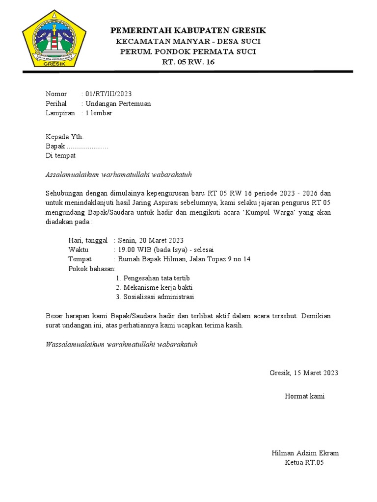 Surat Undangan Acara Pertemuan Warga Pdf