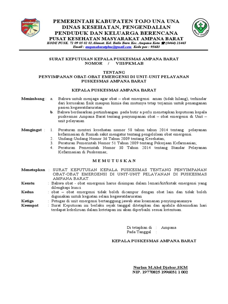 SK Penyimpanan Obat Emergensi | PDF