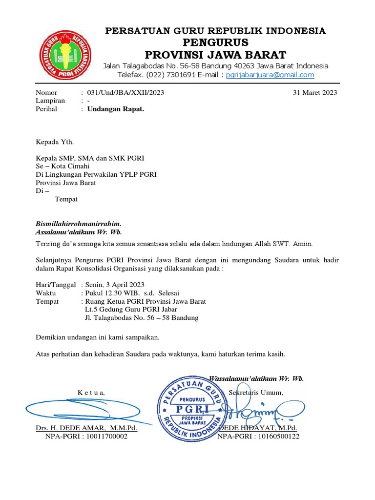 Undangan Rapat Kepsek PGRI se Kota Cimahi | PDF