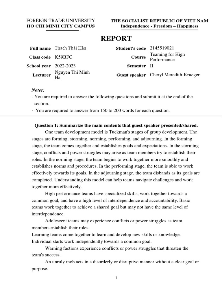 ( (Thach Thai Han) Teaming For High Performance | PDF | Learning | Cognitive Science