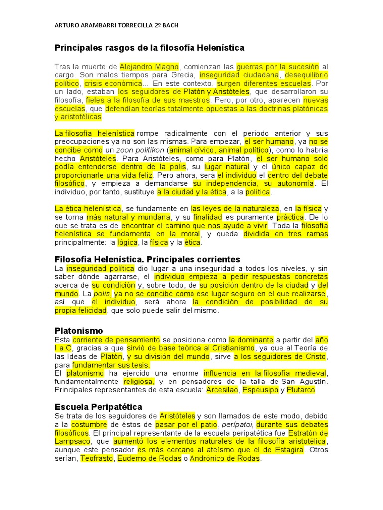 Principales Rasgos de La Filosofía Helenística | PDF