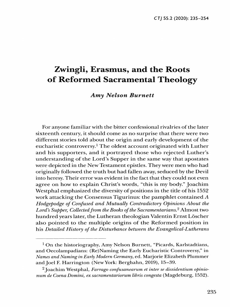 And Roots Reformed Sacramental: Zwingli, Erasmus, The of Theology | PDF ...