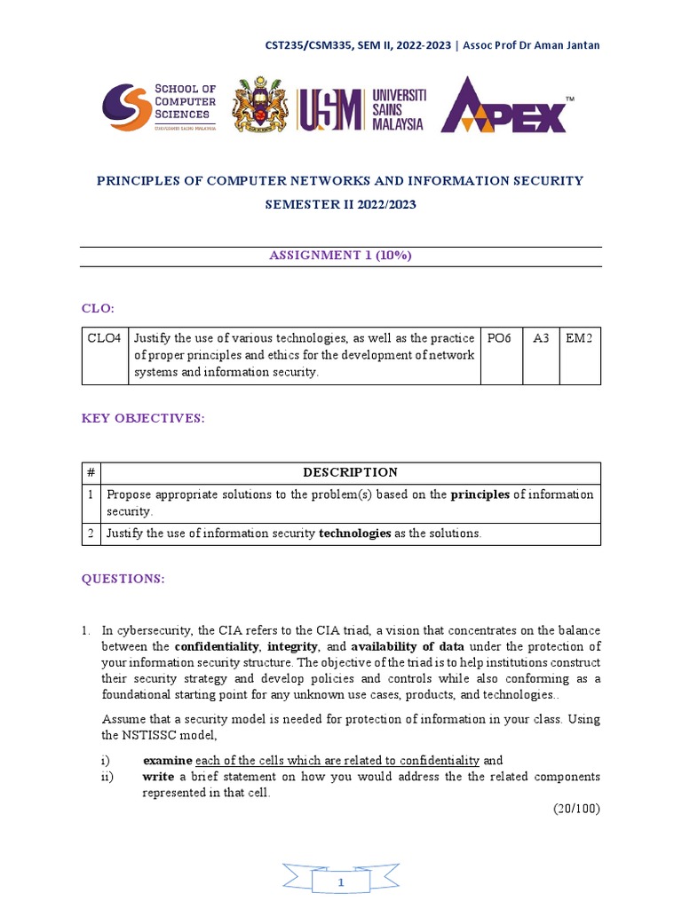 CST235-CSM335 SEM II 2022-23 Assignment 1 (Security Parts) | PDF ...