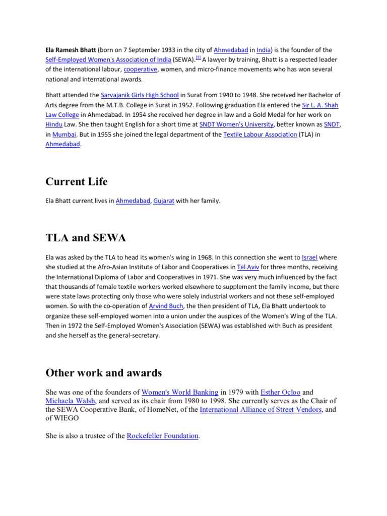 Ela Ramesh Bhatt: Founder of SEWA and Pioneer for Women's Empowerment ...