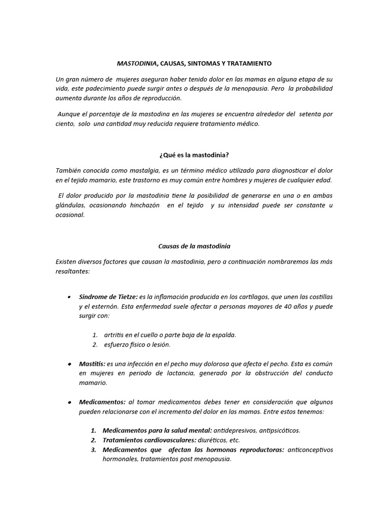 Mastodinia | PDF | Pecho | Ciclo menstrual