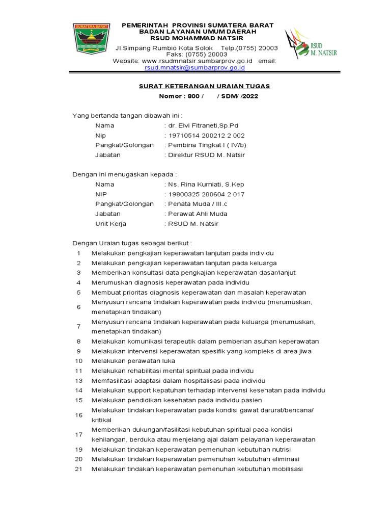 URAIAN TUGAS Perawat Muda | PDF