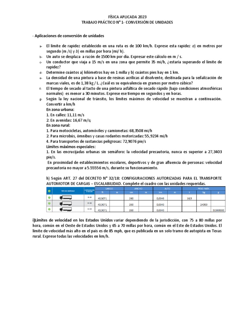 TP N°1 Conversión de Unidades 2023 | PDF
