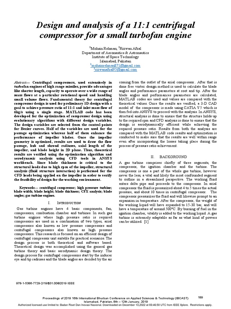 Design And Analysis Of A 111 Centrifugal Compressor For A Small