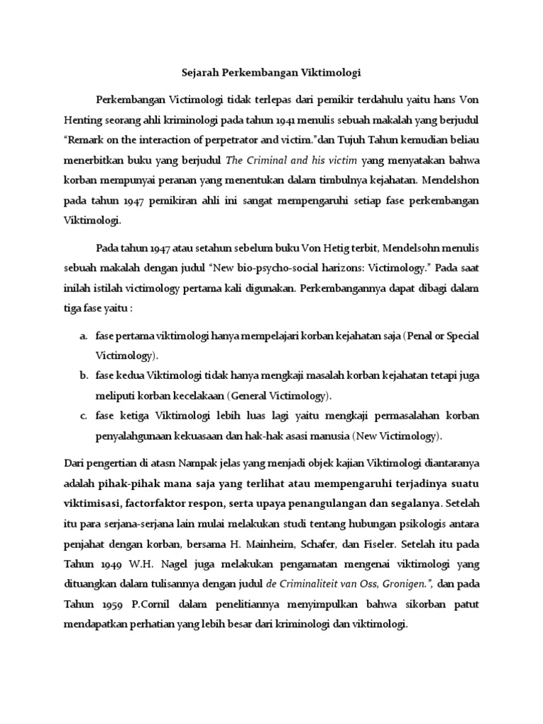 Sejarah Perkembangan Viktimologi | PDF