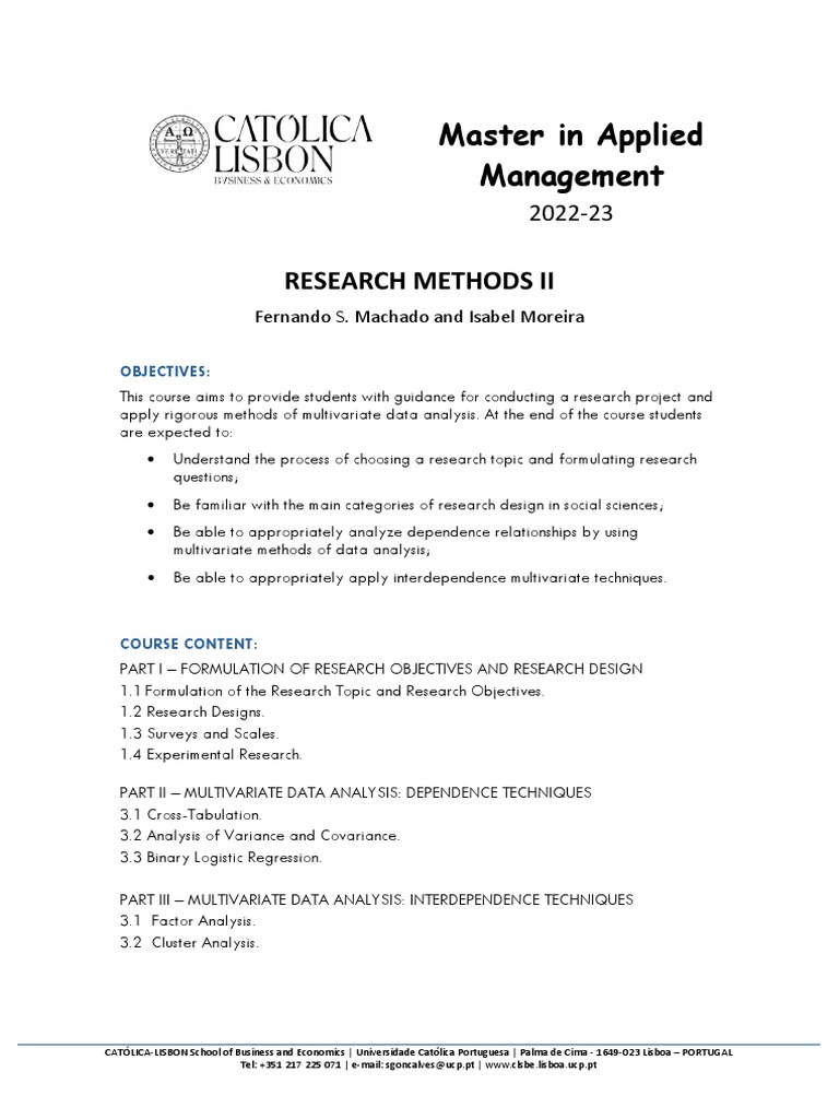 Research Methods II - Fall - 2022-23 | PDF | Analysis Of Variance | Economics