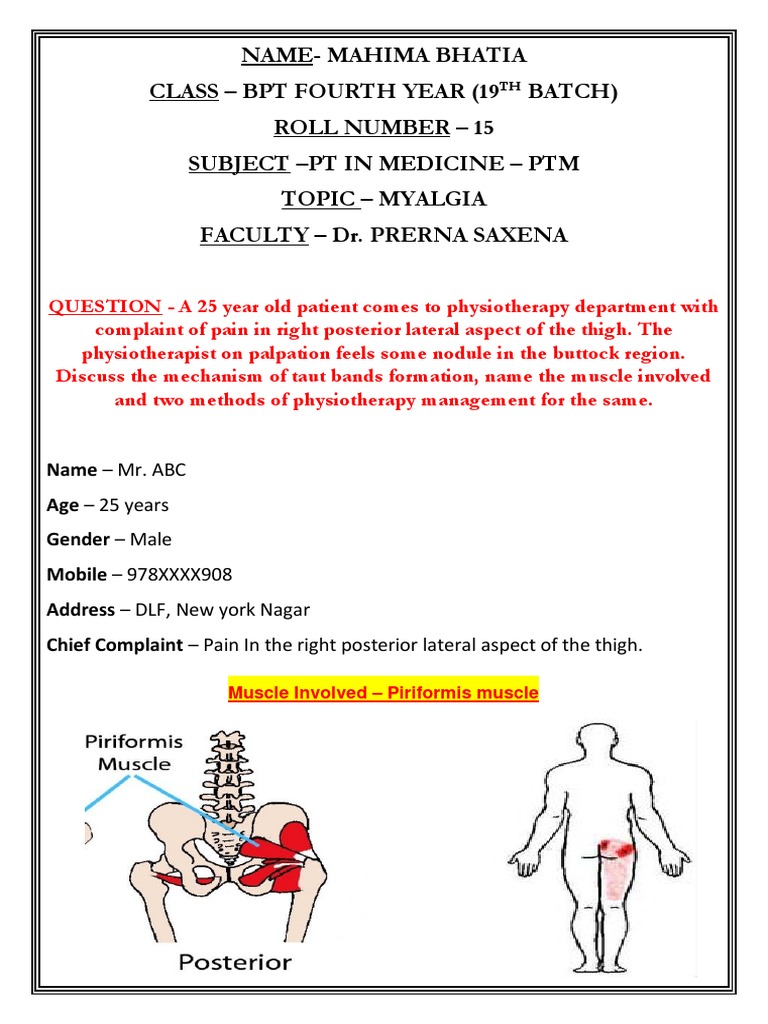 Myalgia of the Piriformis Muscle: Mechanism, Management, and Myofascial ...