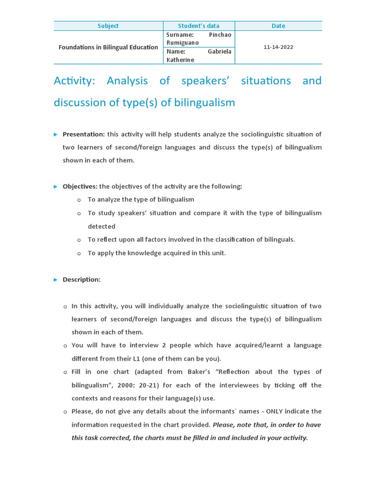 Analysis of Speakers Situations Task 1 | PDF | Second Language | Multilingualism
