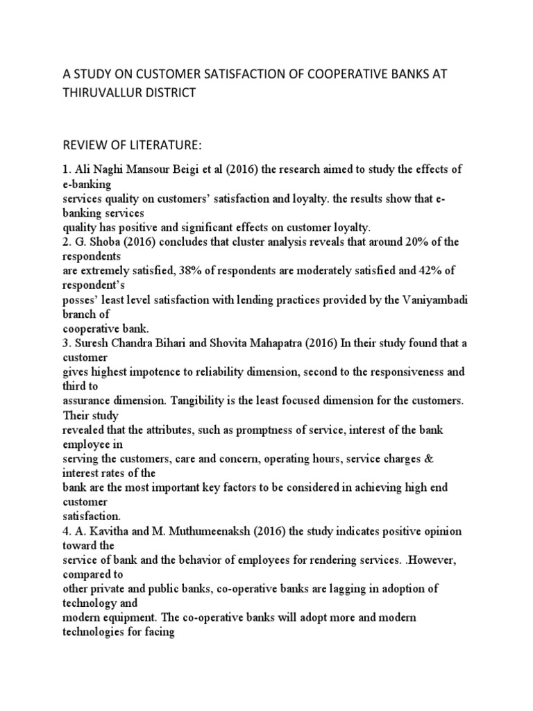 A Study On Customer Satisfaction of Cooperative Banks at Thiruvallur District Review of ...