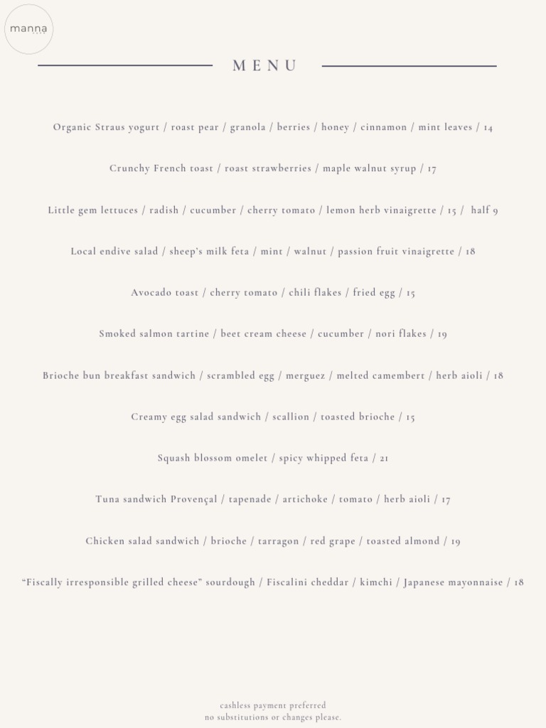Manna Menu | PDF | Wine | Foods