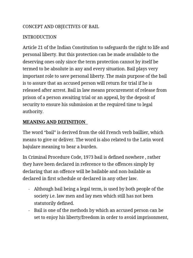 Concept and Objectives of Bail | PDF