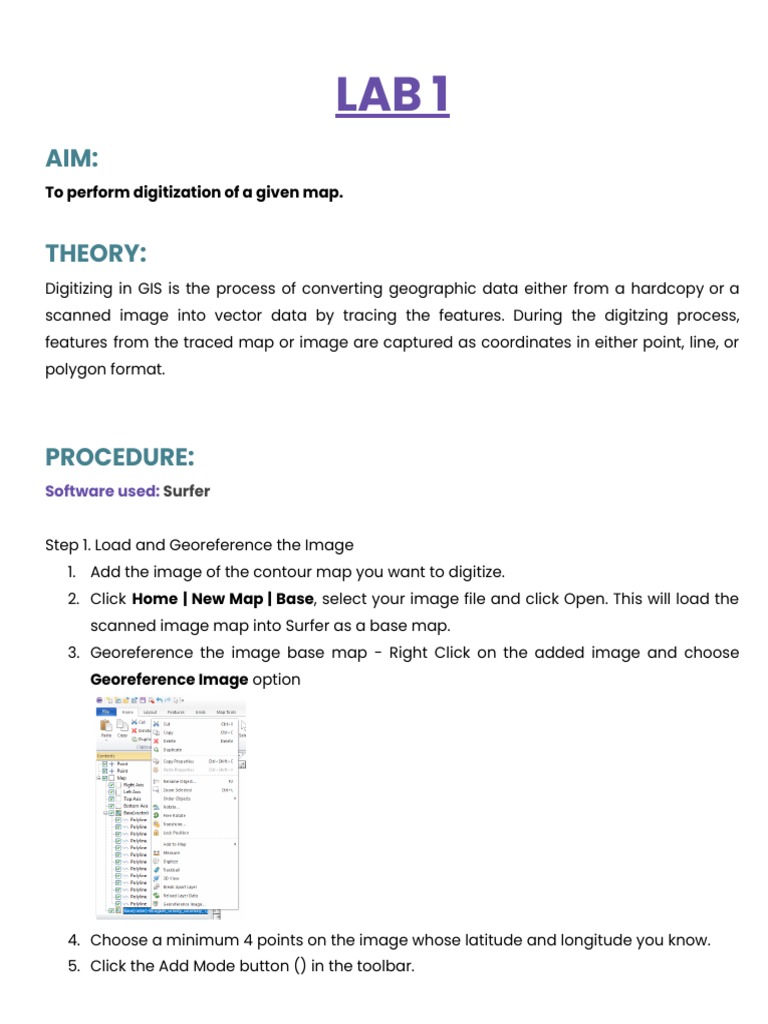 Digitizing a Map and Creating a Contour Map in Surfer: A Step-by-Step Laboratory Guide | PDF ...