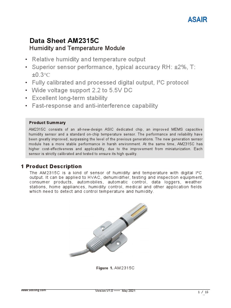 Data Sheet AM2315C Humidity and Temperature Module ASAIR V1.0.02 | PDF ...