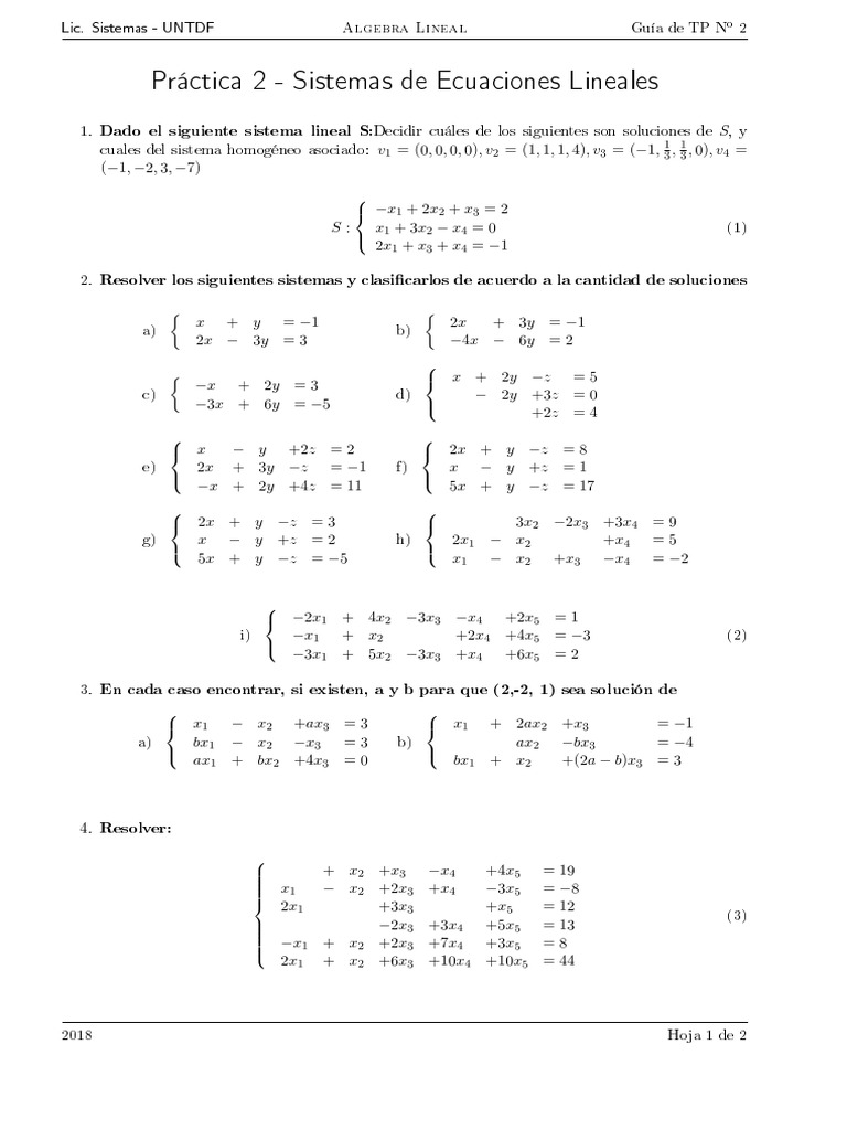 Practica 2 - Sistemas de Ecuaciones Lineales | PDF | Análisis matemático | Matemáticas Aplicadas
