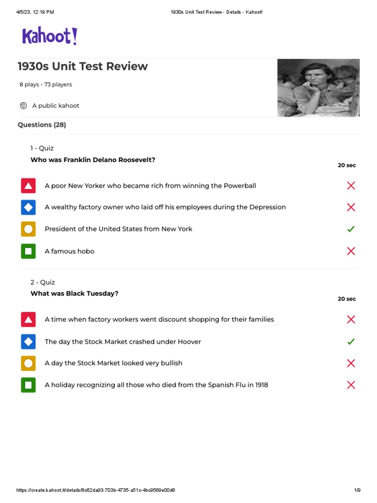 Kahoot Game Artifact | PDF | Franklin D. Roosevelt | Great Depression