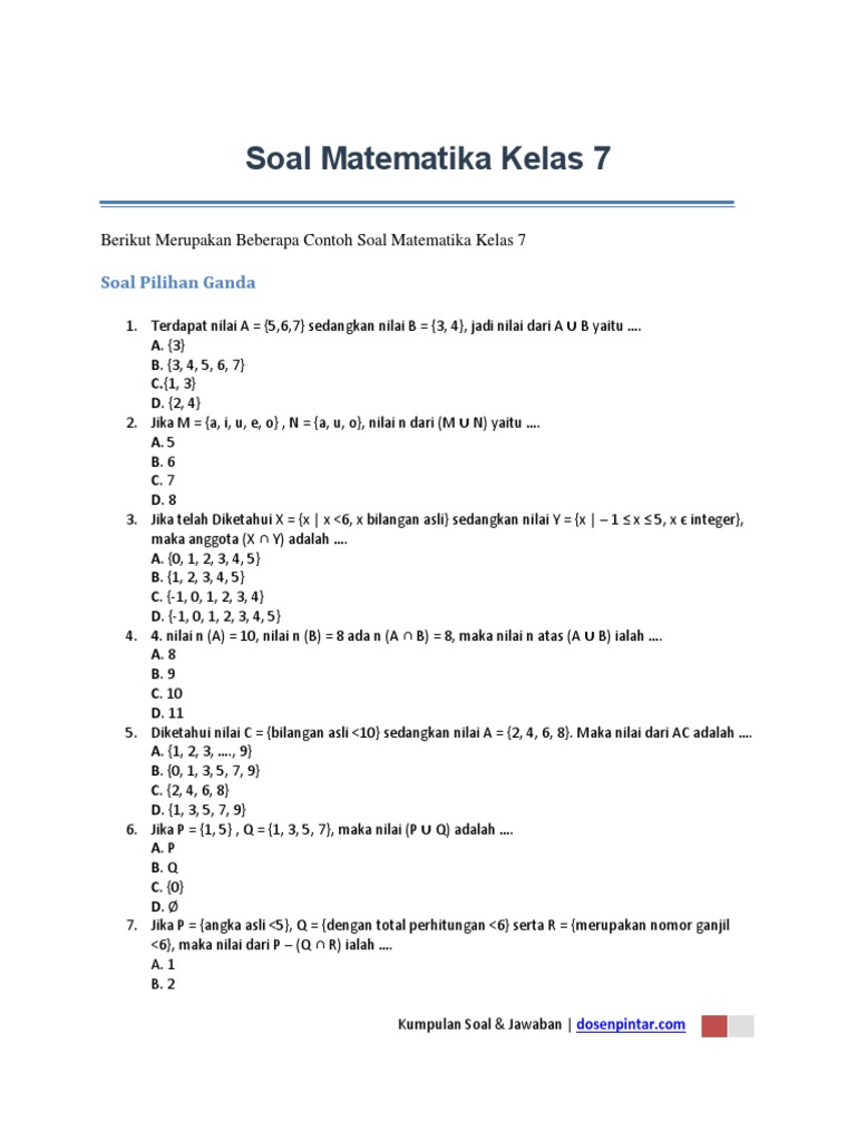 Soal Matematika Kelas 7 | PDF