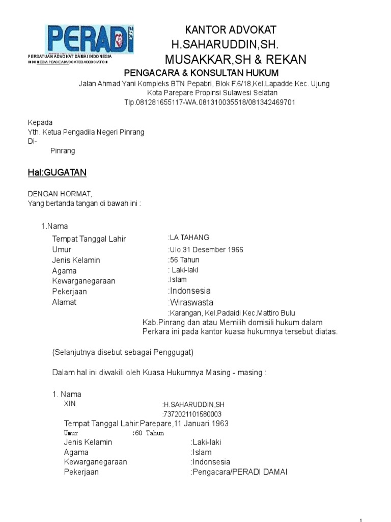 GUGATAN LA TAHANG Pinrang | PDF