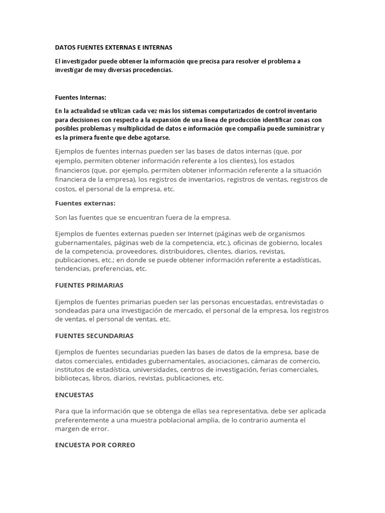 Fuentes de Información Internas y Externas | PDF | Grupo de enfoque ...