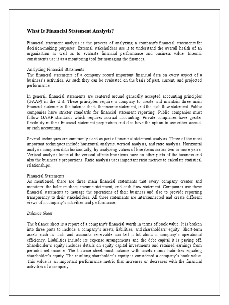 Financial Statement Analysis | PDF | Book Value | Equity (Finance)