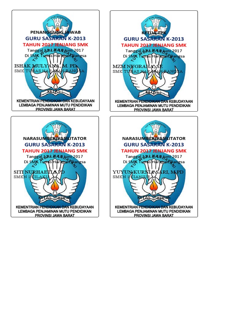 Name Tag Ujian Praktek SMK 2017 | PDF