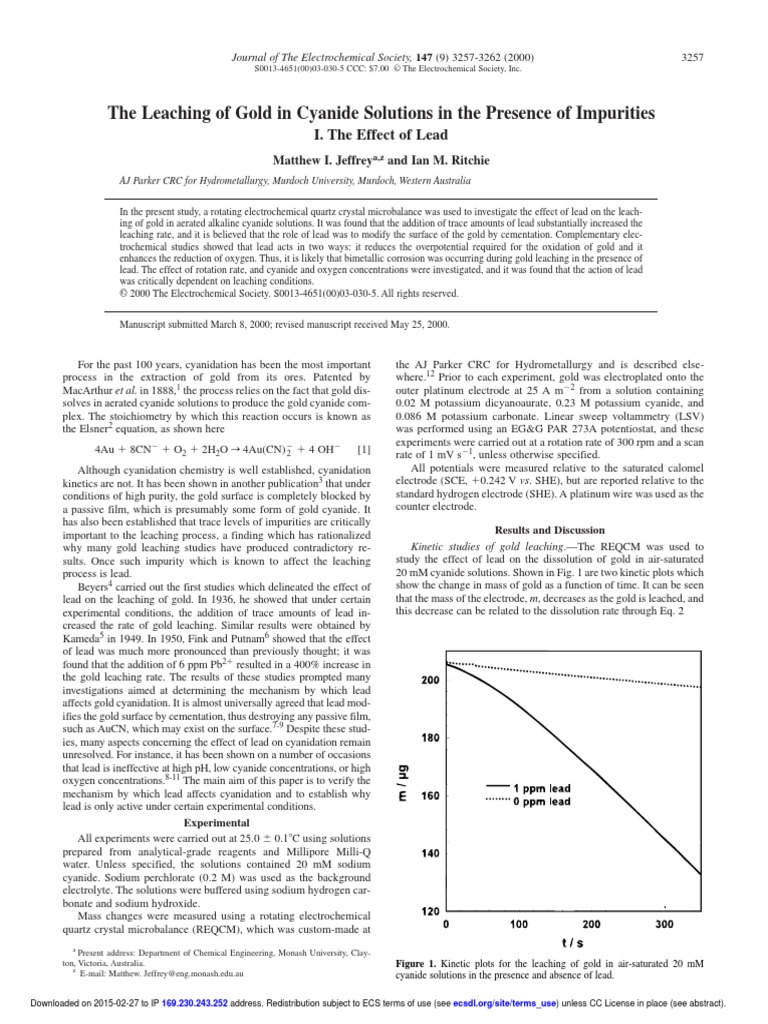 The Leaching of Gold in Cyanide Solutions in The Presence of Impurities ...