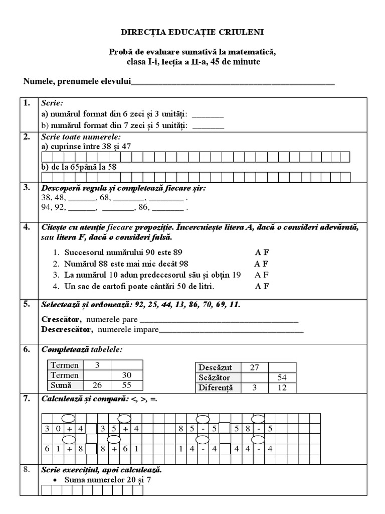 ES Matematica Clasa I | PDF