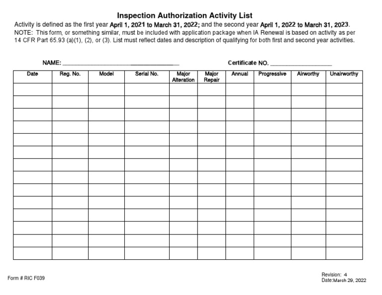 F039 IA Activity List Form | PDF