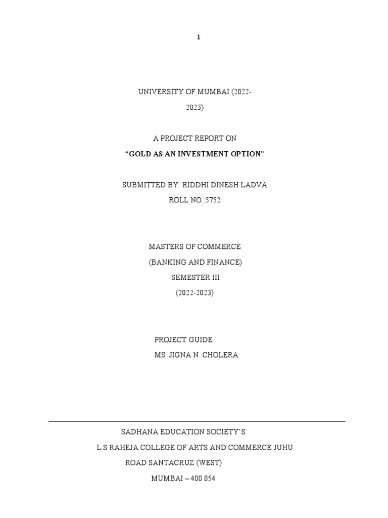 Black Book Final | PDF | Gold As An Investment | Financial Risk
