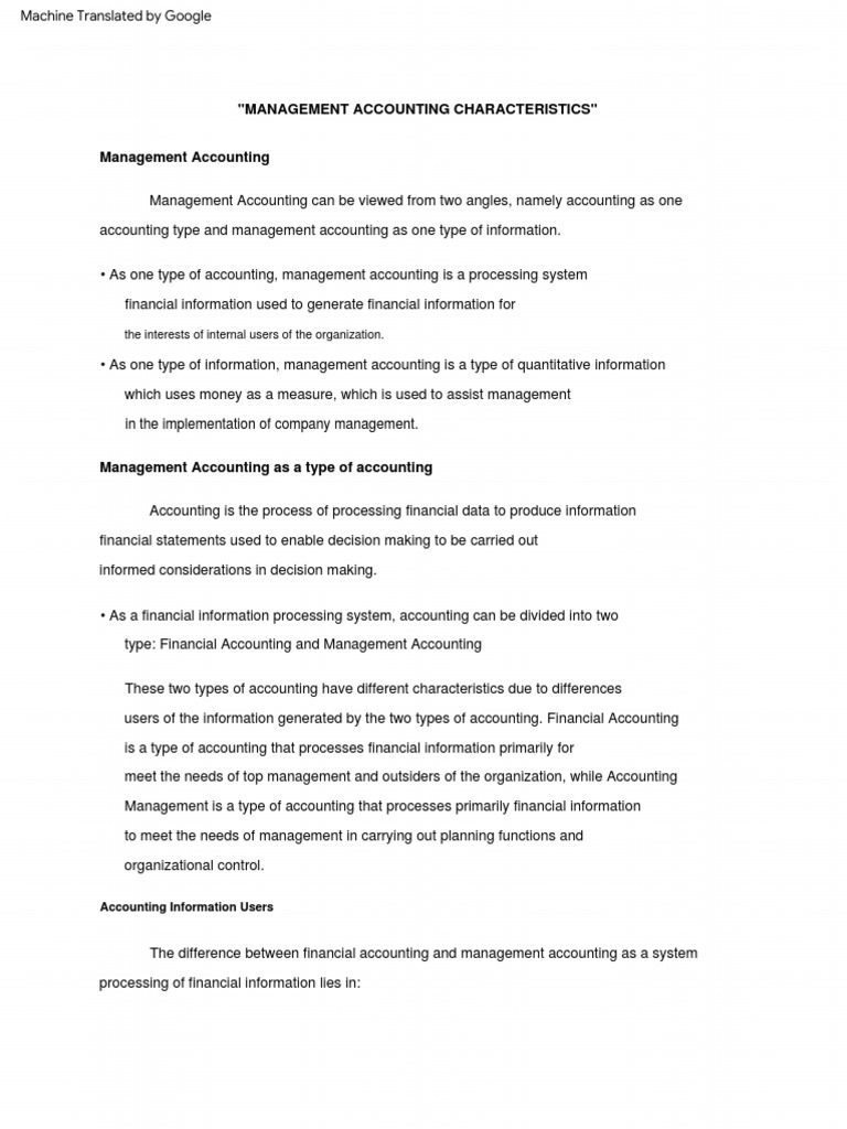 Characteristics of Management Accounting | PDF | Management Accounting | Accounting