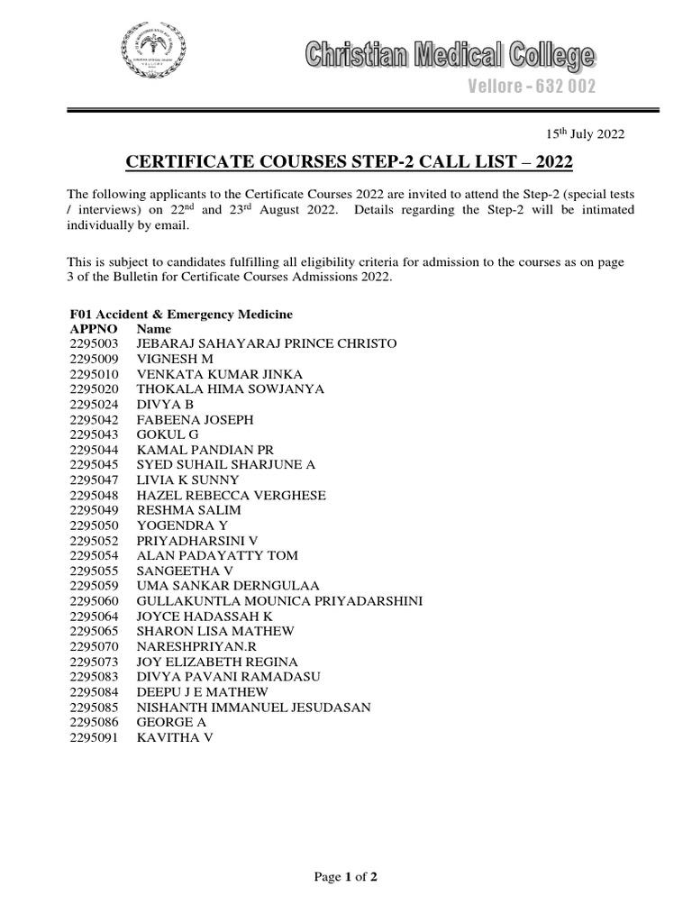 Certificate Course Interview List | PDF