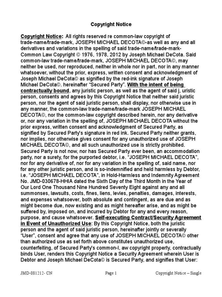 Common Law Copyright Notice | PDF | Security Interest | Justice