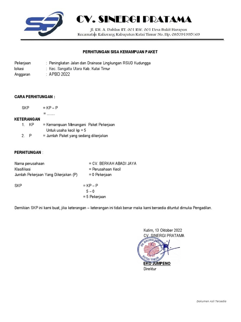 SKP Cv. Sinergi Pratama | PDF