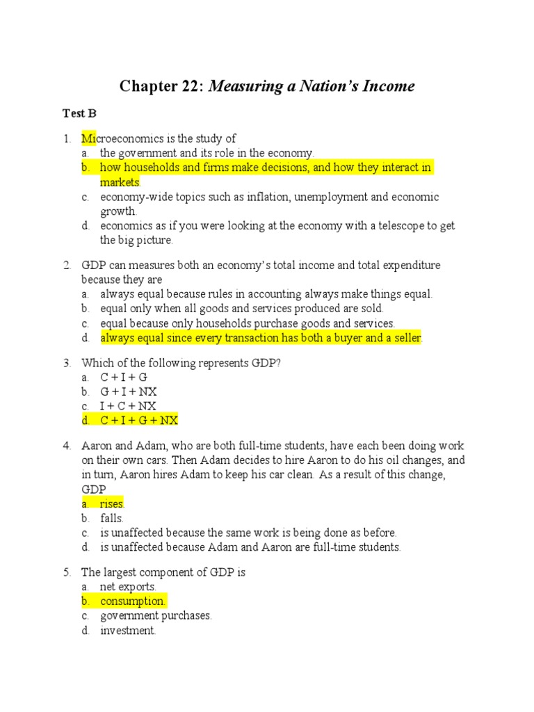 Chapter 5 Measuring A Nations Income Test B | PDF Chapter 5 Measuring A Nations Income Test B | PDF