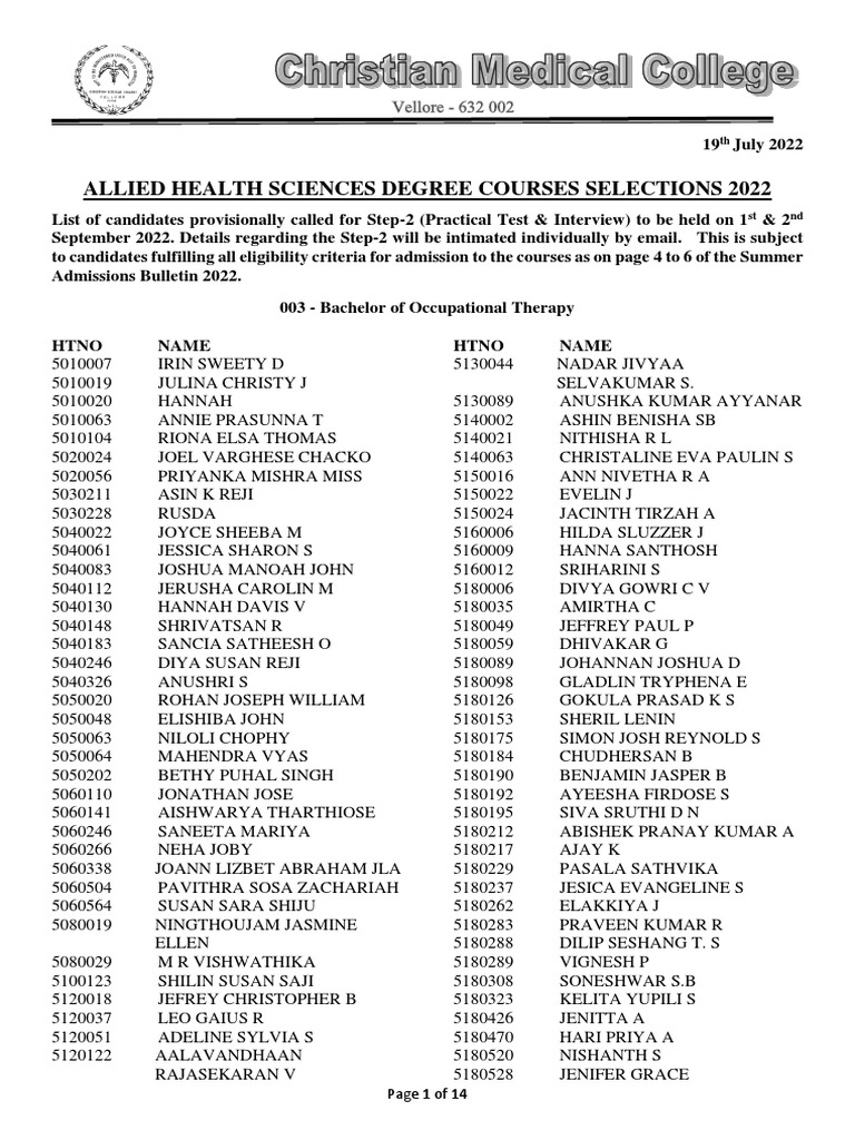 AHS Degree Prelim Notice Board List 2022 | PDF