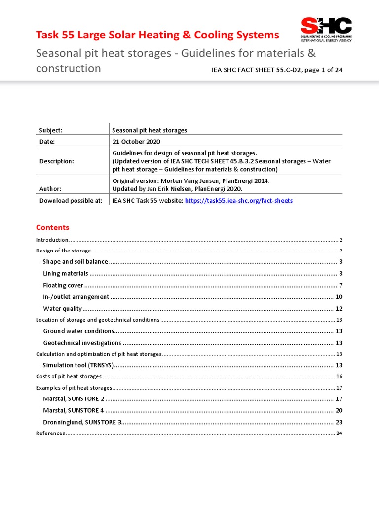 IEA SHC T55 C D.2 FACT SHEET Guidelines Seasonal Storages | PDF ...