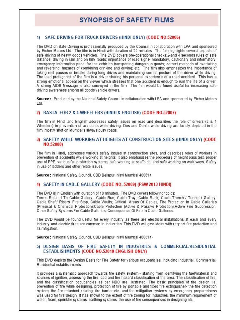 Synopsis Safety Films 6.9.21 | PDF | Personal Protective Equipment ...