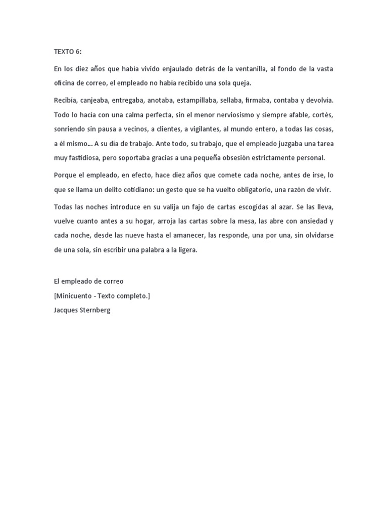 El Empleado de Correo Microcuento | PDF