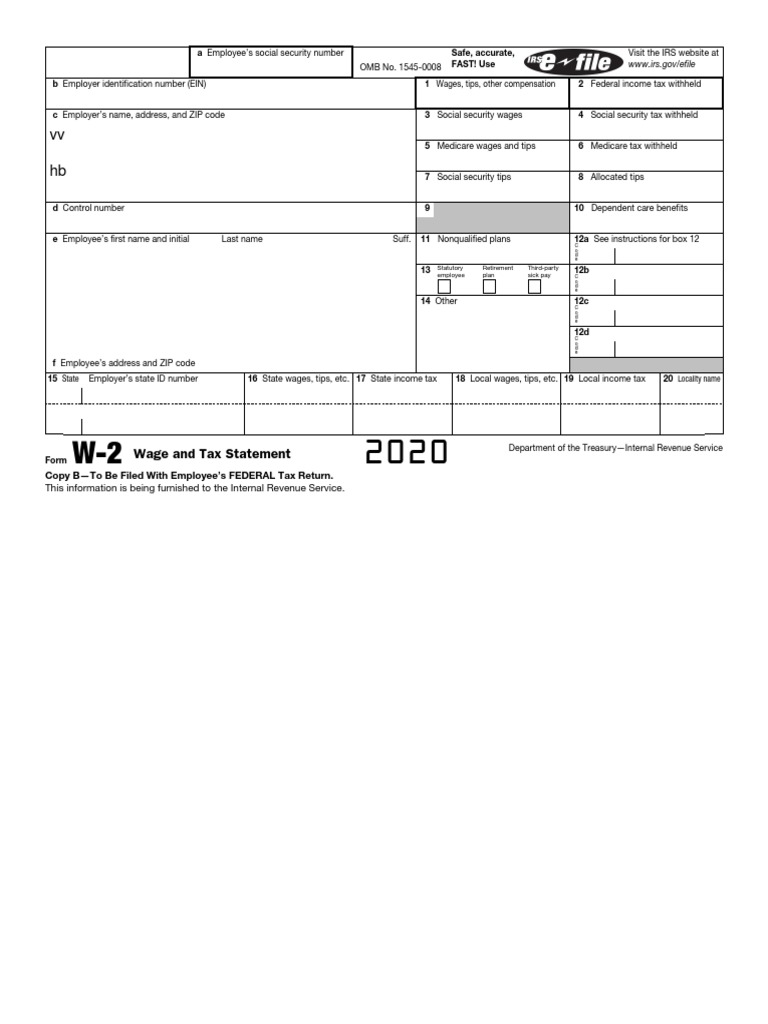 w2-2020 Fillabalbe Blank | PDF | United States Law | Economy Of The ...