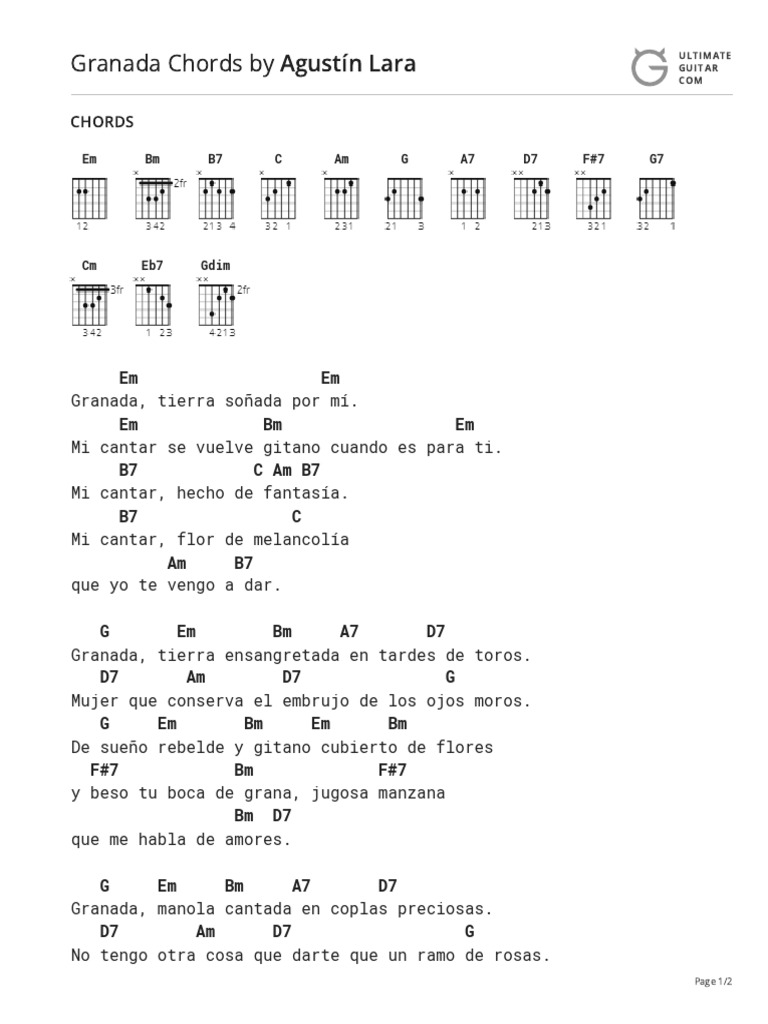Granada em Chords by Agustín Laratabs at Ultimate Guitar Archive | PDF