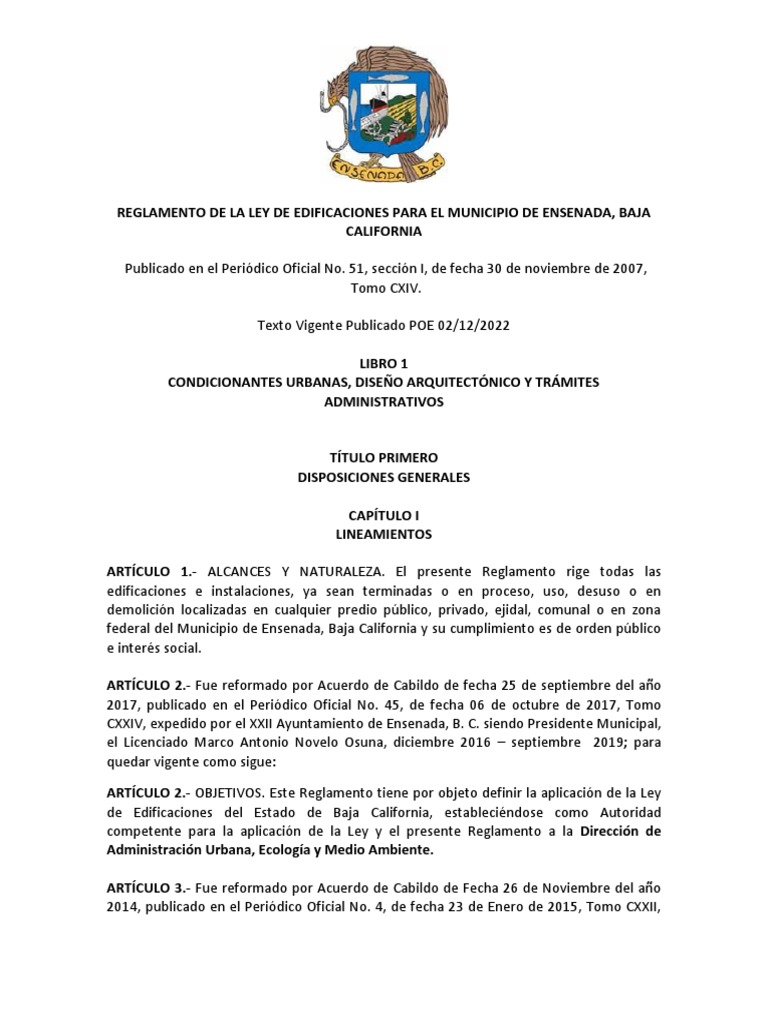 Reglamento de La Ley de Edificaciones para El Municipio de Ensenada - Rev | PDF | Planificación ...