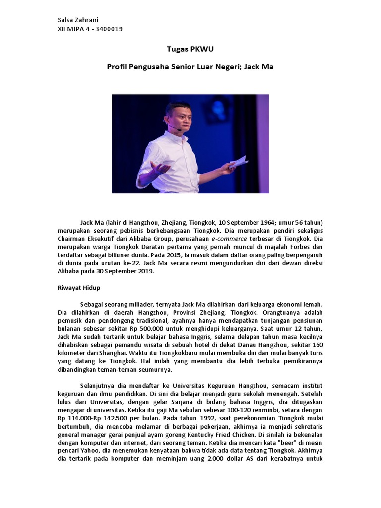 Profil Jack Ma: Pendiri Alibaba | PDF