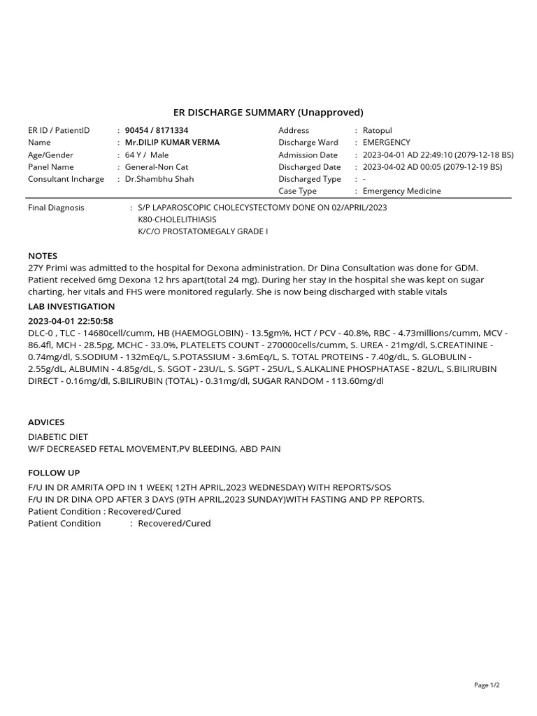ER Discharge SUmmary | PDF