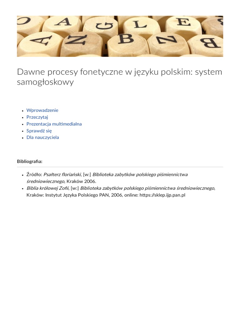 Dawne Procesy Fonetyczne W Jezyk | PDF