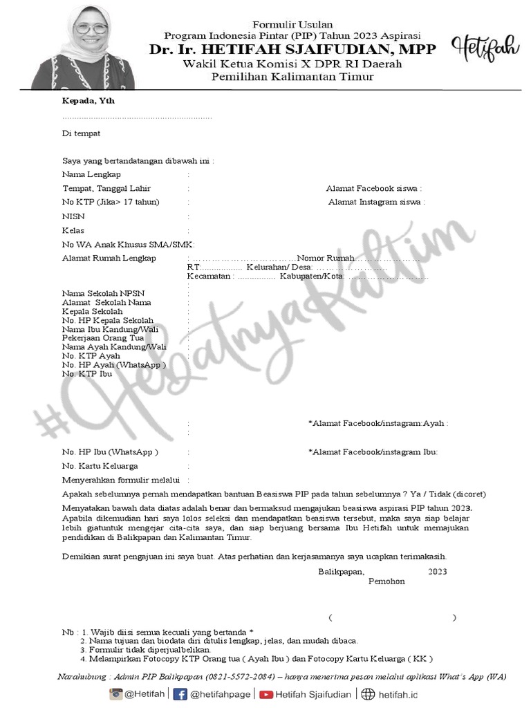 Formulir Beasiswa PIP 2023 Balikpapan | PDF