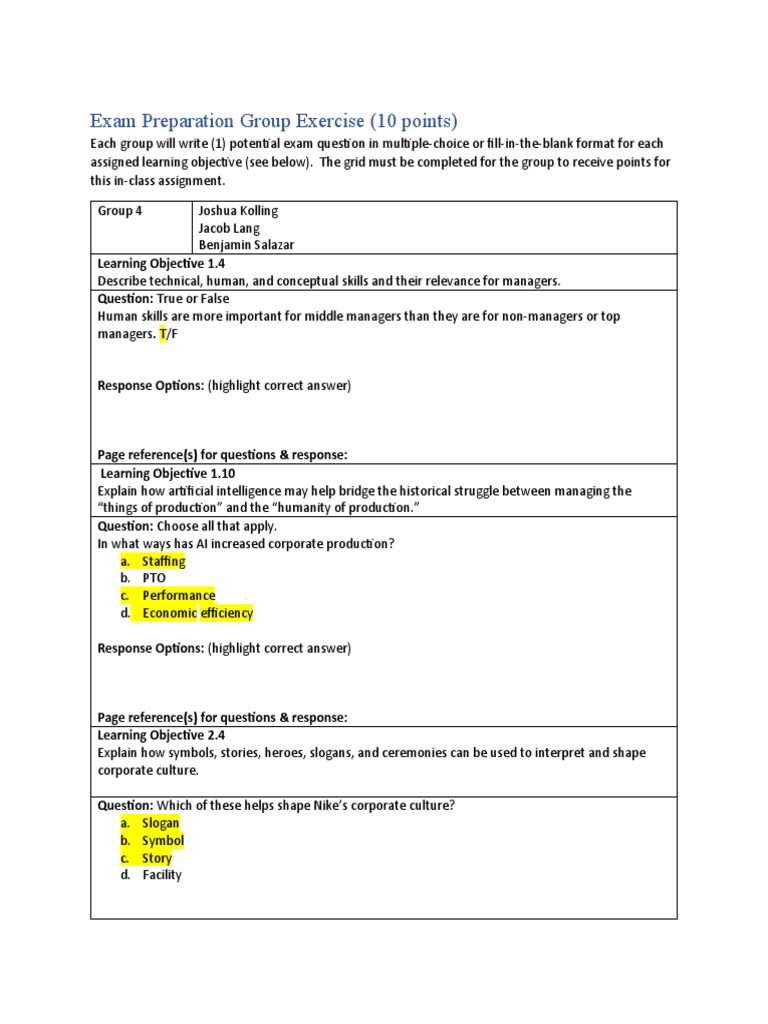 Group 4 Exam Preparation Group Questions | PDF