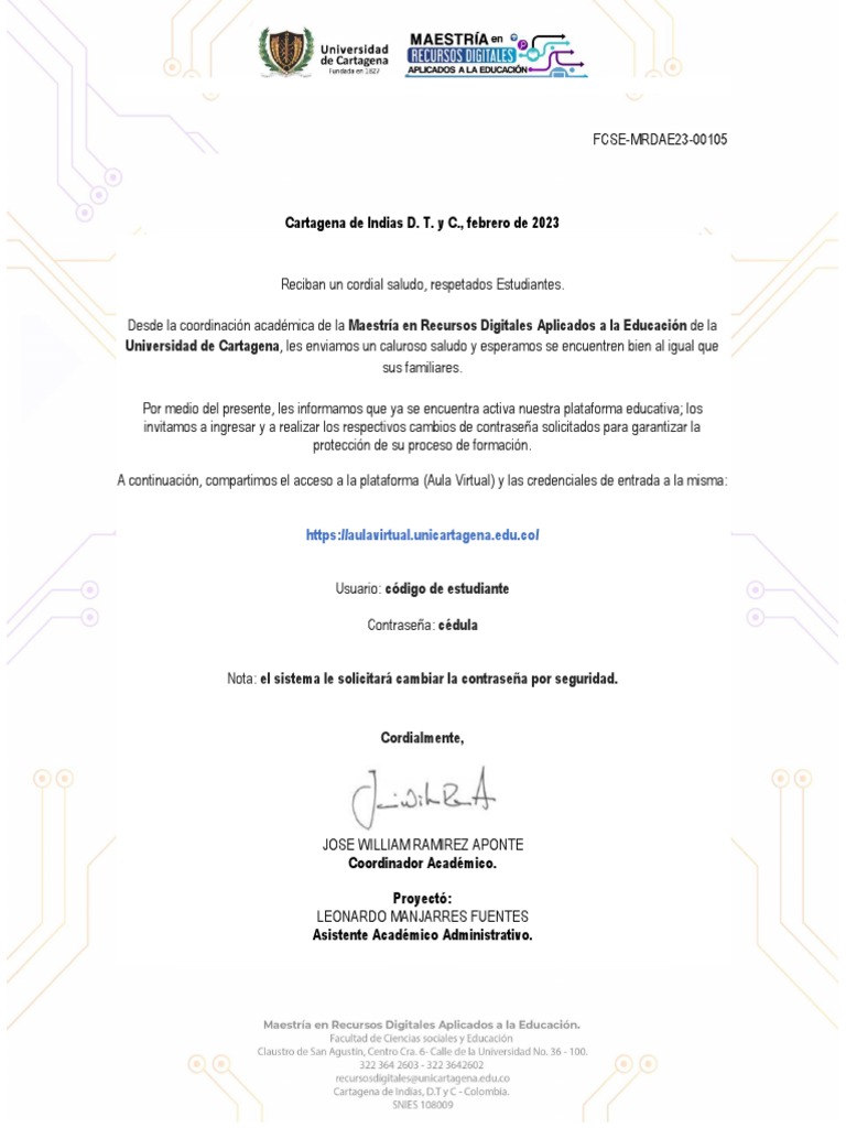 FCSE-MRDAE23-00105 Comunicado acceso al Aula Virtual | PDF